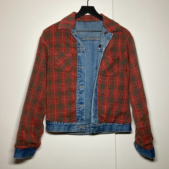 MNML | Jackets & Coats | Mnml Red Checkered Reversible Denim Trucker ...